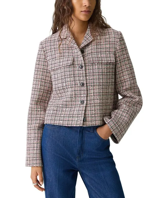 Theory Cropped Tweed Jacket In Pink Multi - 70% Off | Editorialist